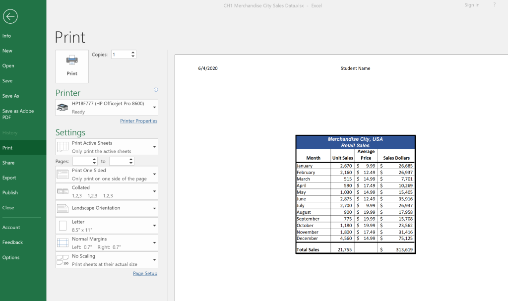 1.4 Preparing to Print – Excel Fundamentals